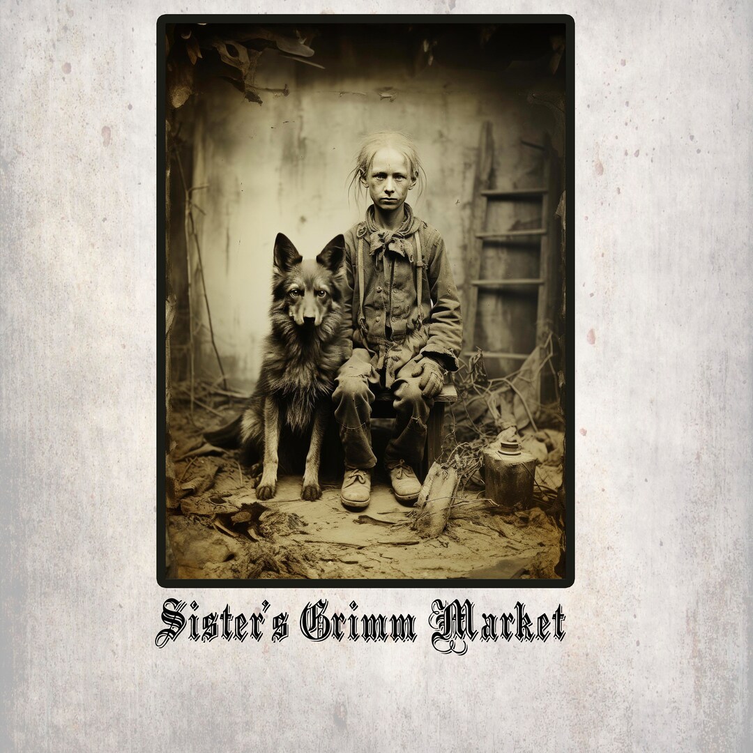 Weird Wall Art, Antique Photography Boy Wolf, Dark Academia Printable ...