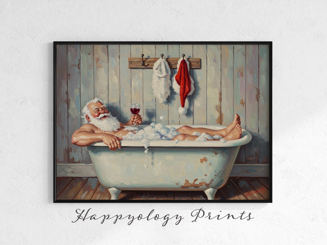 Vintage Santa Claus in Clawfoot Tub Print - Humorous Holiday Decor ...
