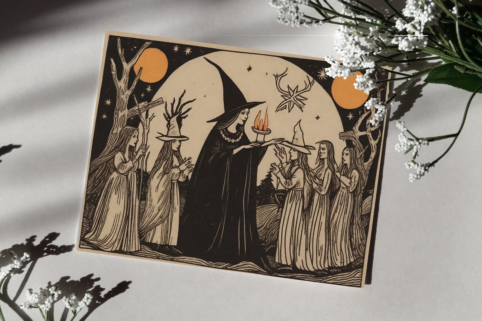 Yule Cards Vintage Christmas Card Winter Solstice Holiday Cards Witch ...
