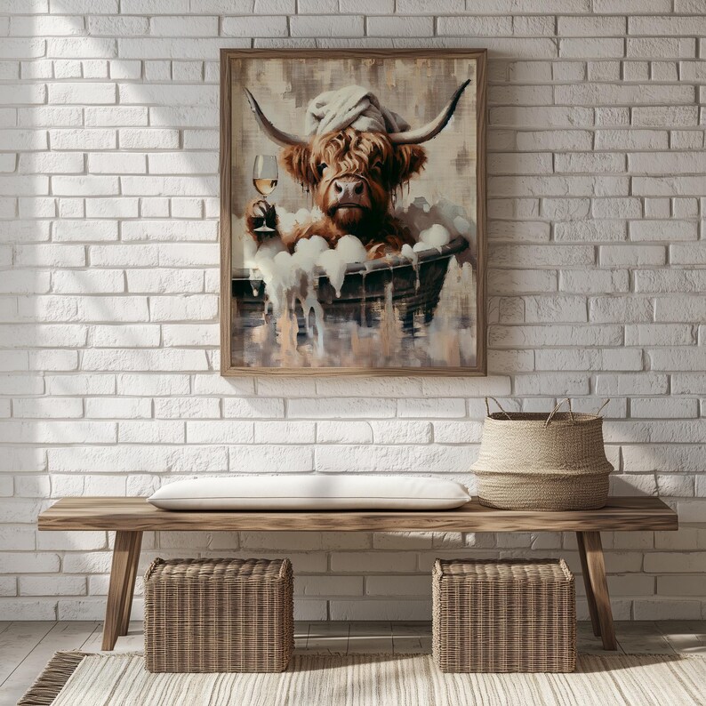 Highland Cow Bubble Bath Art Print, Rustic Farmhouse (digital Download ...