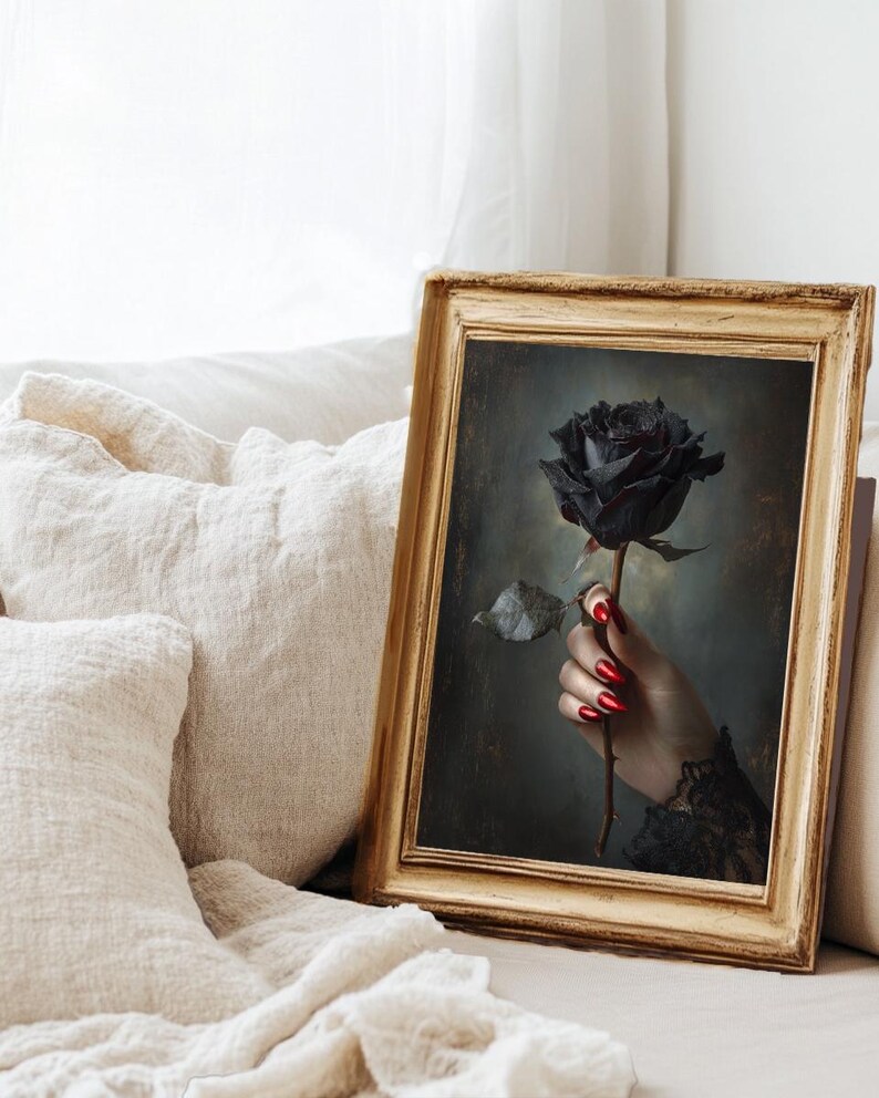 Printable Dark Rose in Woman's Hand - Gothic Romantic Still Life, Moody ...