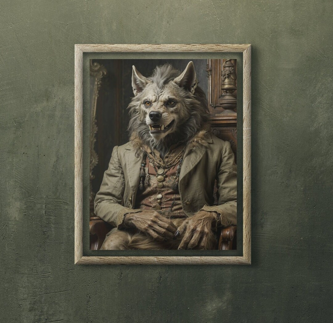 Werewolf Portrait Print, Weird Wall Decor, Dark Academia Wolf Photos ...