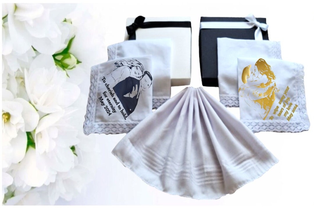 Personalized Wedding Handkerchief: Photo & Text, Lace Trim, Gift Box - Etsy