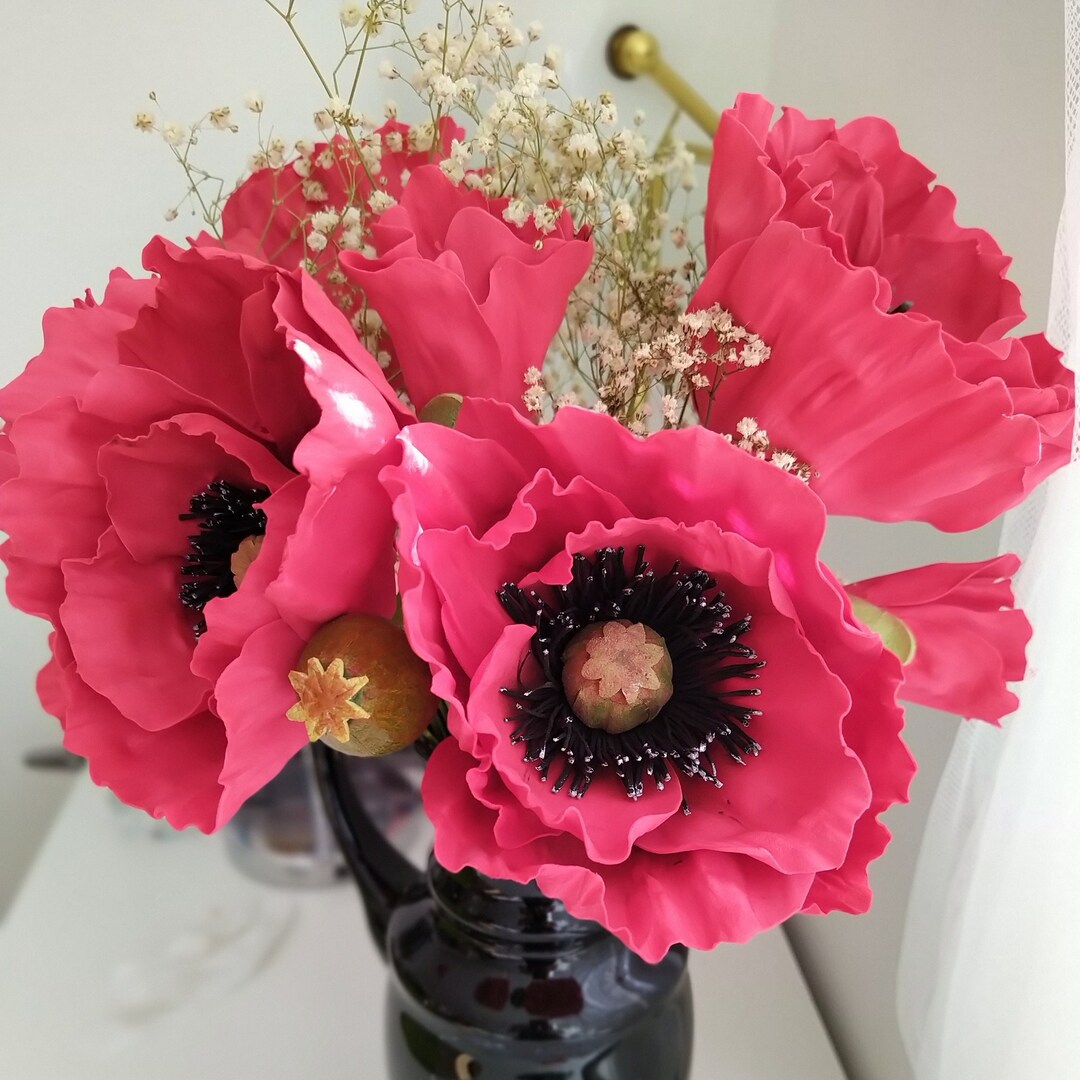Realistic Poppies Bouquet Red Poppy 5 Stems Handmade Foam Flowers ...
