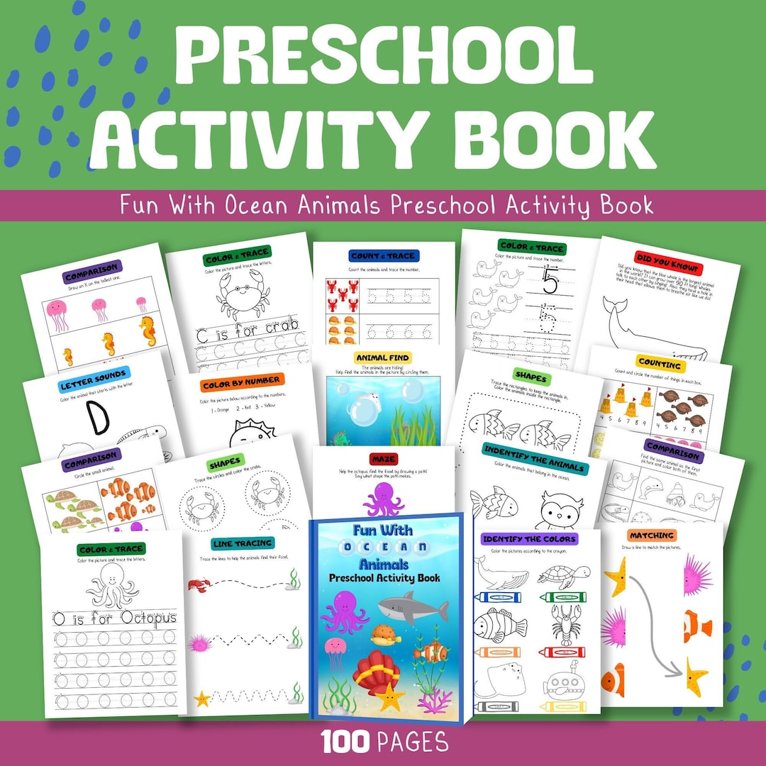 Fun With Ocean Animals Preschool Activity Book, Instant Download, 100 ...