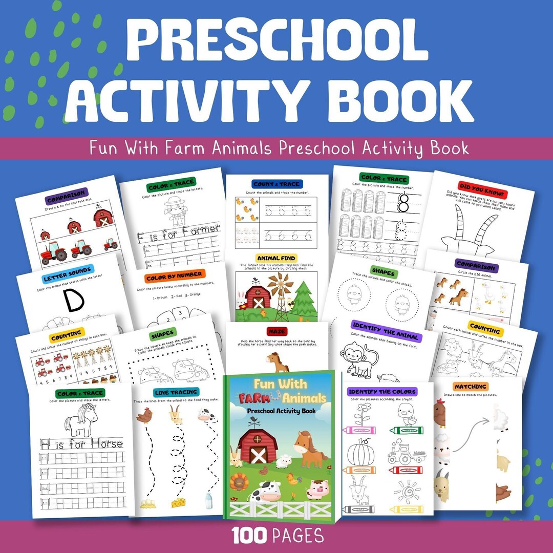 Fun With Farm Animals Preschool Activity Book, 100 Pages Instant ...