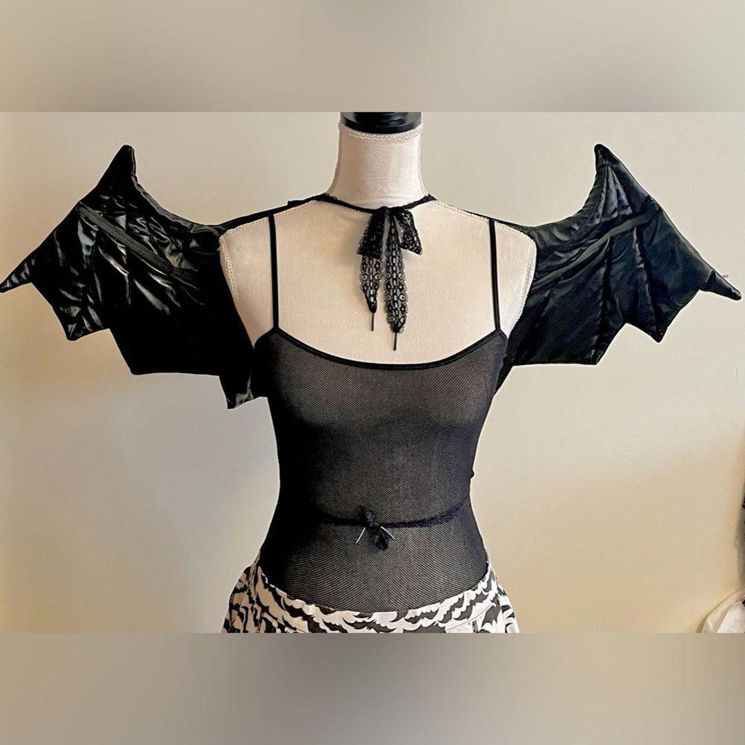 Vintage Y2K Super Low Fat Vinyl Bat Wings Halloween Costume With Lace ...