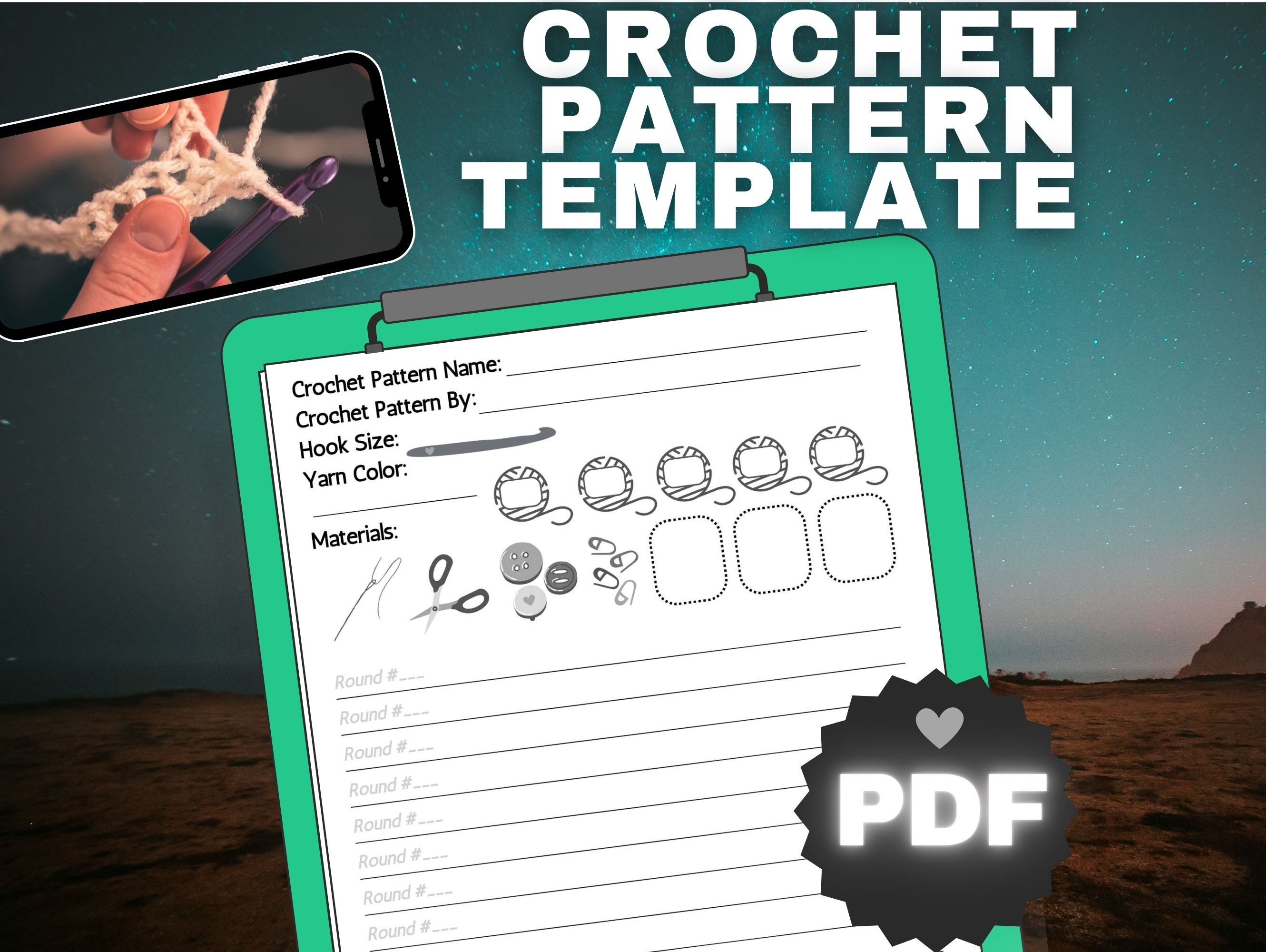 Black Crochet Pattern Template, Simple Crochet Pattern Template ...