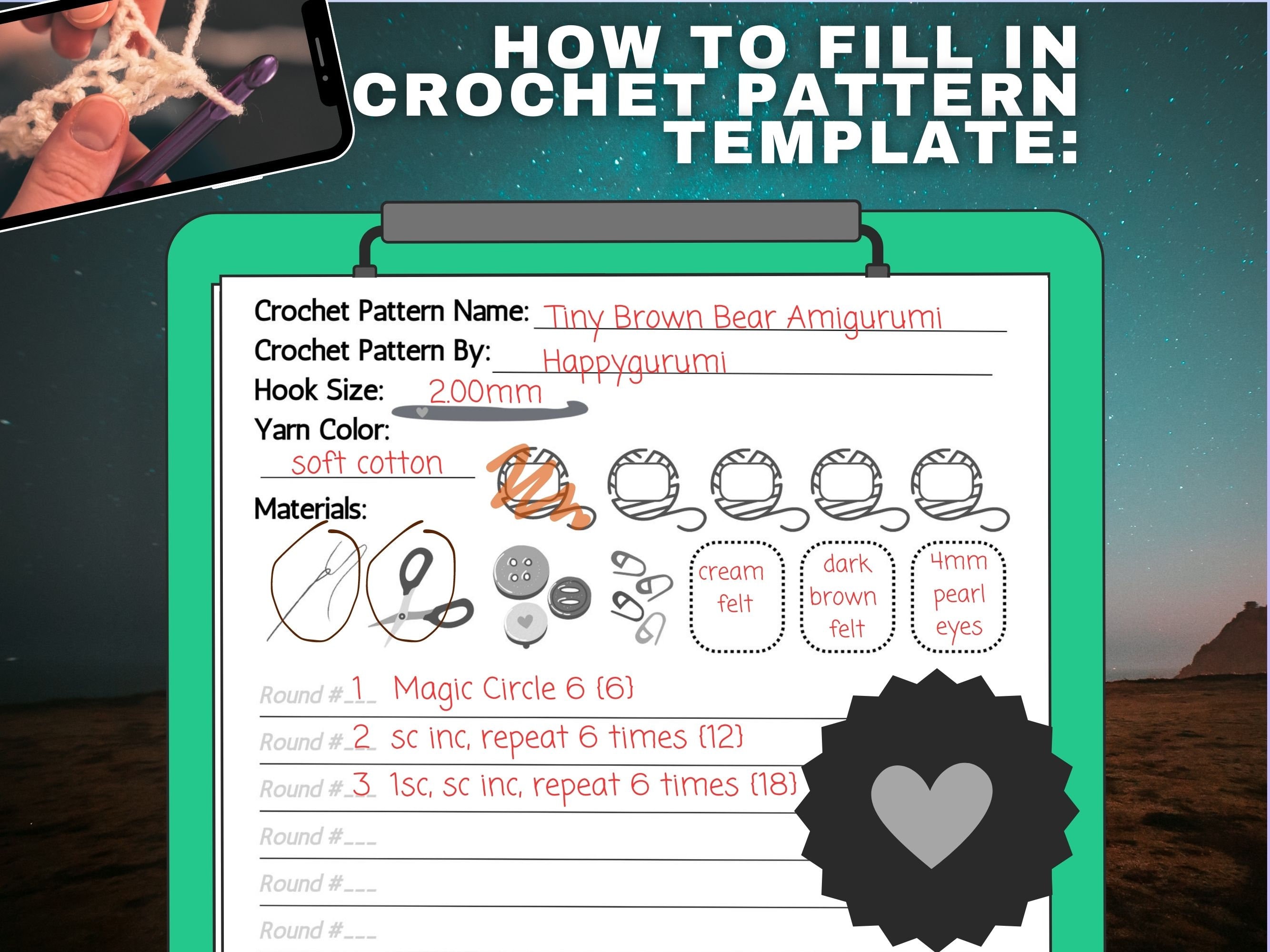 Black Crochet Pattern Template, Simple Crochet Pattern Template ...