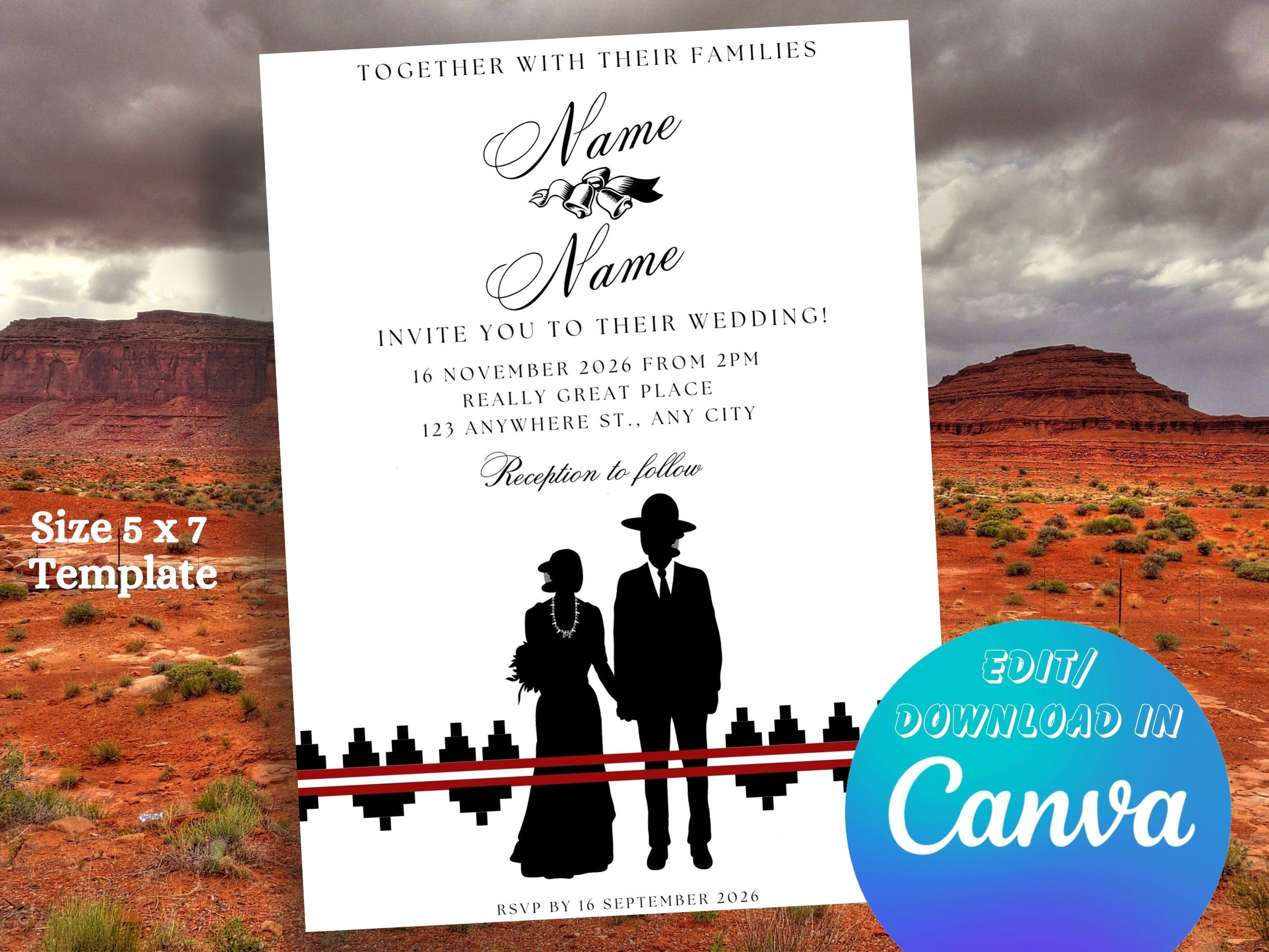 Navajo Wedding Invitation Canva Template, Navajo Wedding Basket Design ...