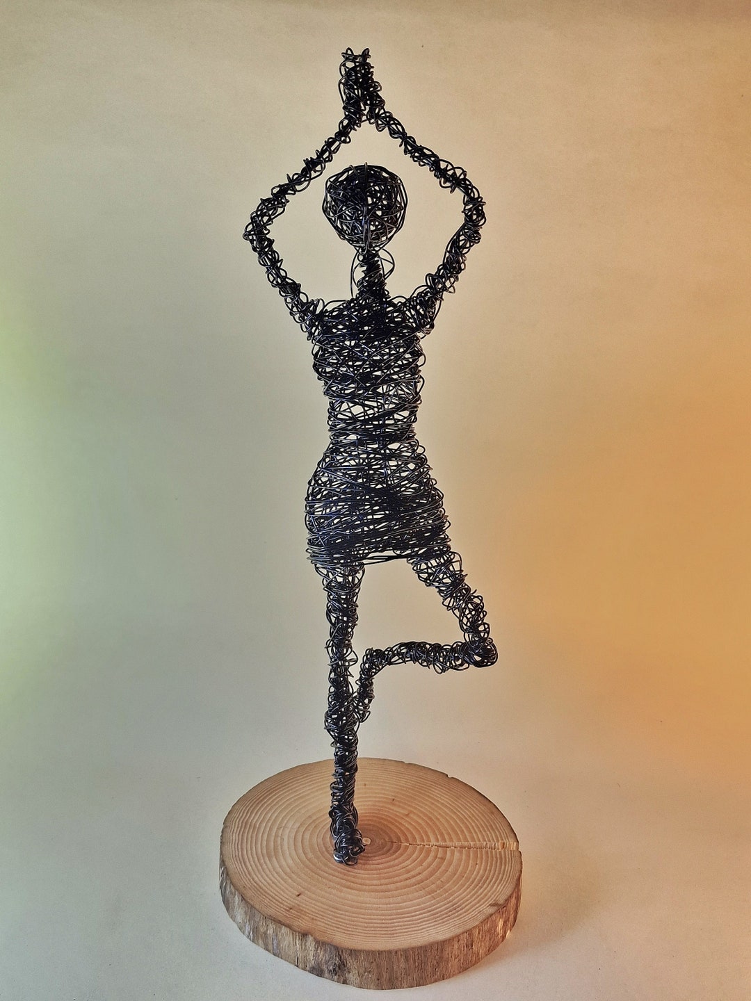 Wire Yogini Sculpture: Serene Woman in Yoga Pose on Wooden Stand - Etsy