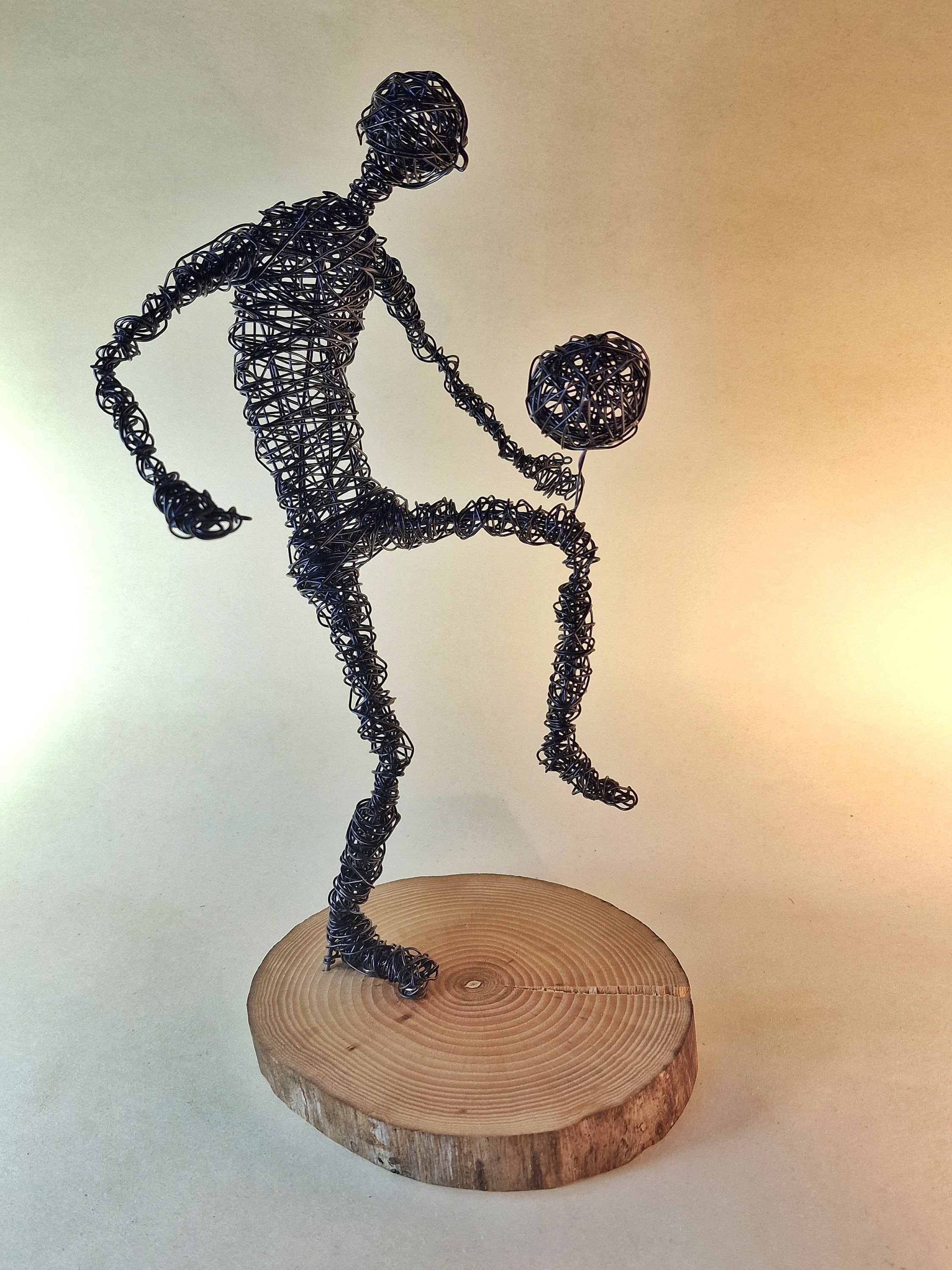 Wire Sculpture: Spireted Football Player on a Wooden Stand - Etsy