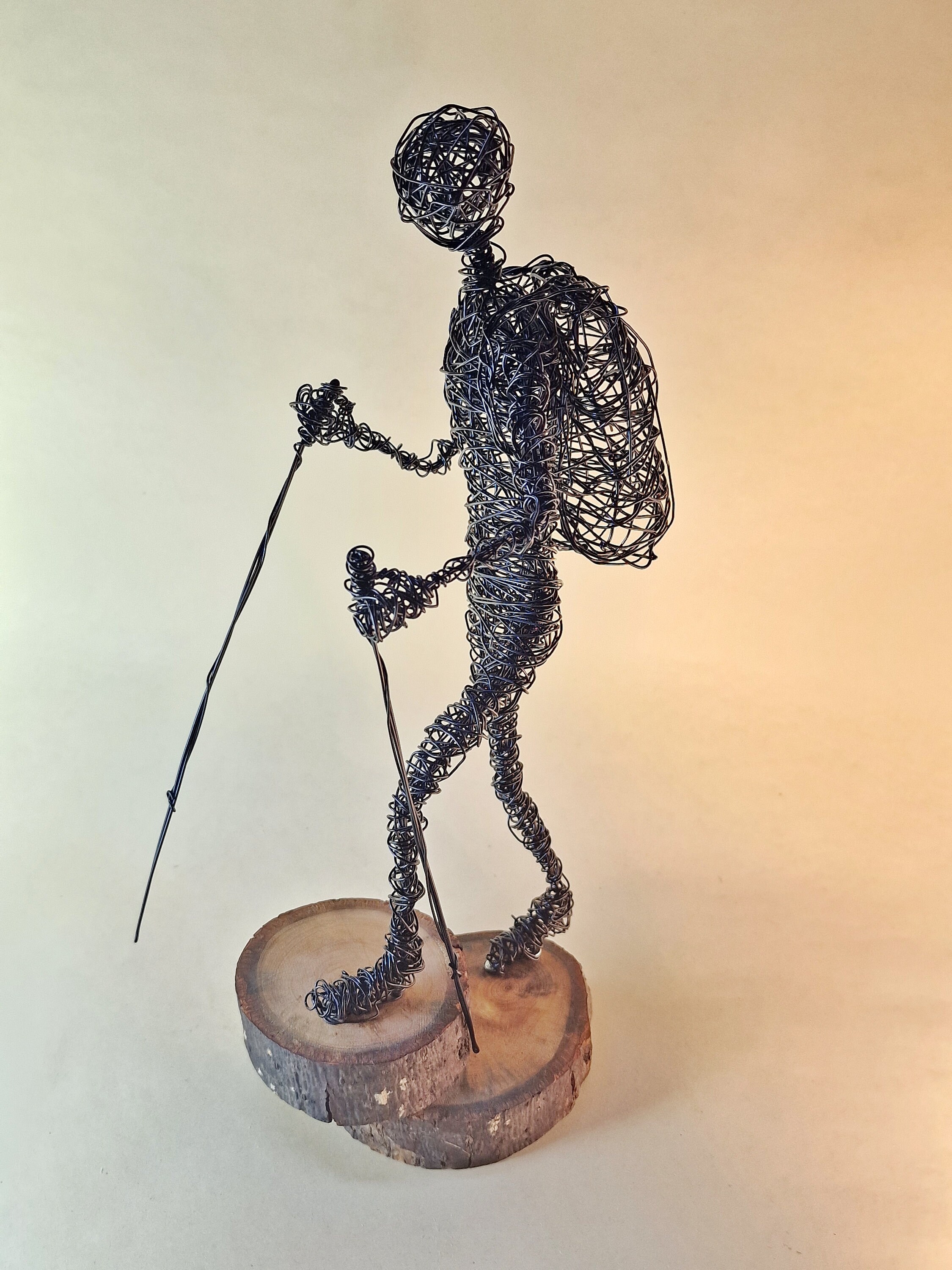 Wire Sculpture: Adventurous Hiker With Backpack on Wooden Stand - Etsy