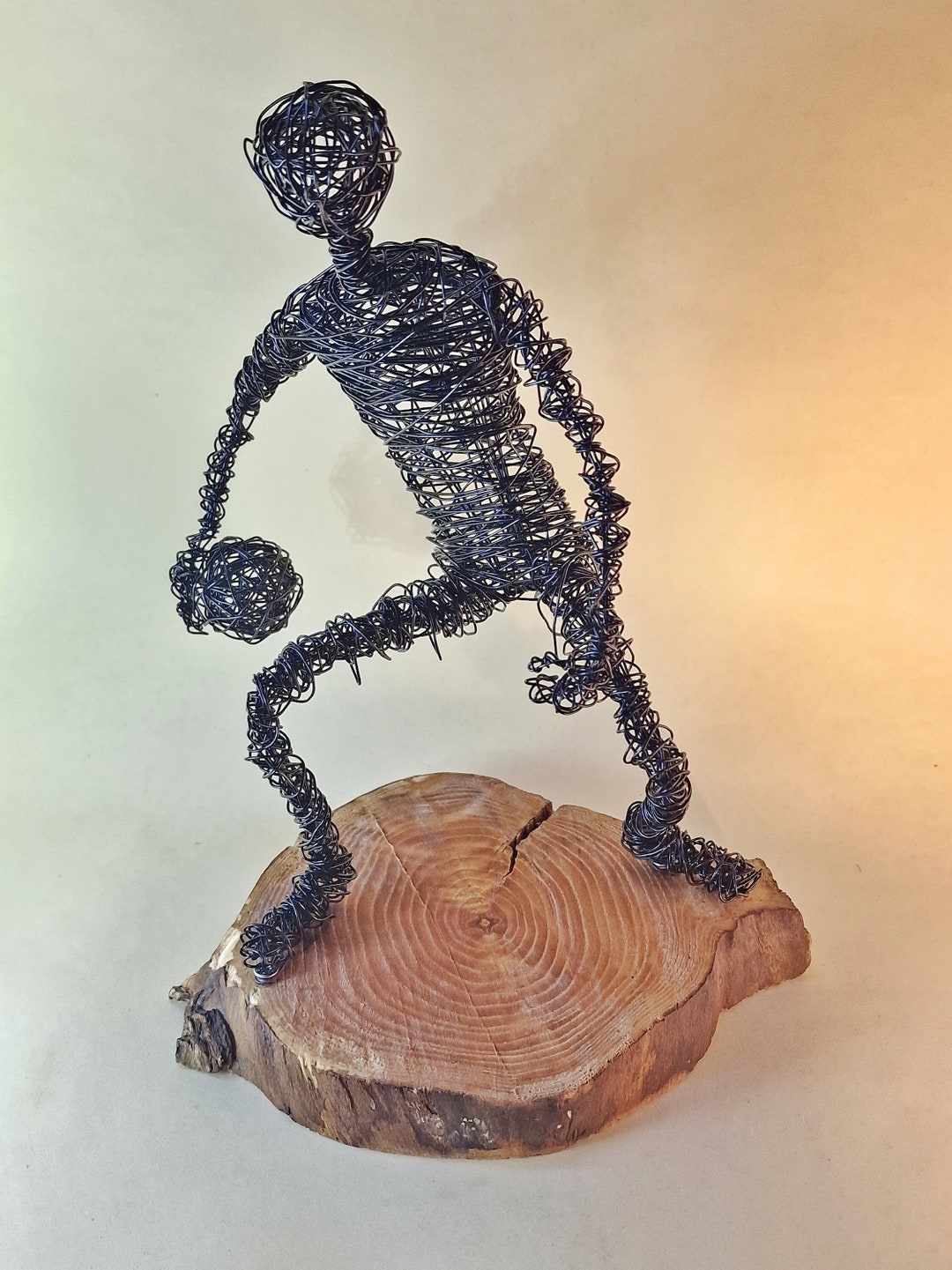 Wire Sculpture: Dynamic Basketball Player on a Wooden Stand - Etsy