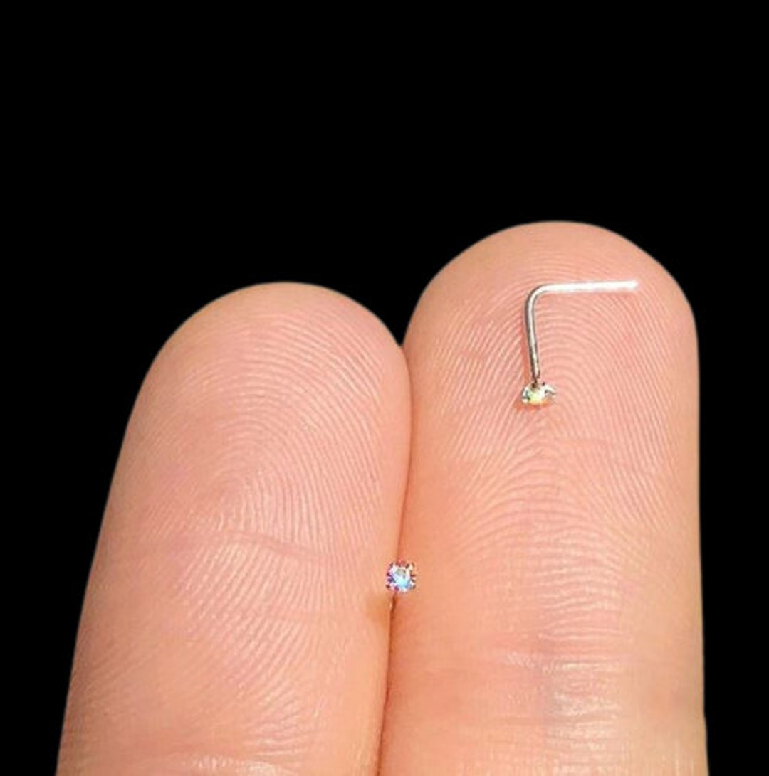 18K Super Small Crystal, 1 Mm Silver Nose Ring With a Silver Nose Stud ...