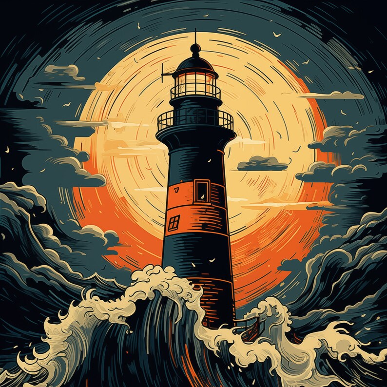 Vintage Lighthouse Illustration Art Print 00029 - Etsy