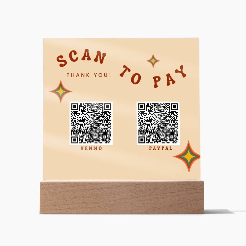 Retro Vibes Scannable QR Code Payment Table Sign | Acrylic Business ...