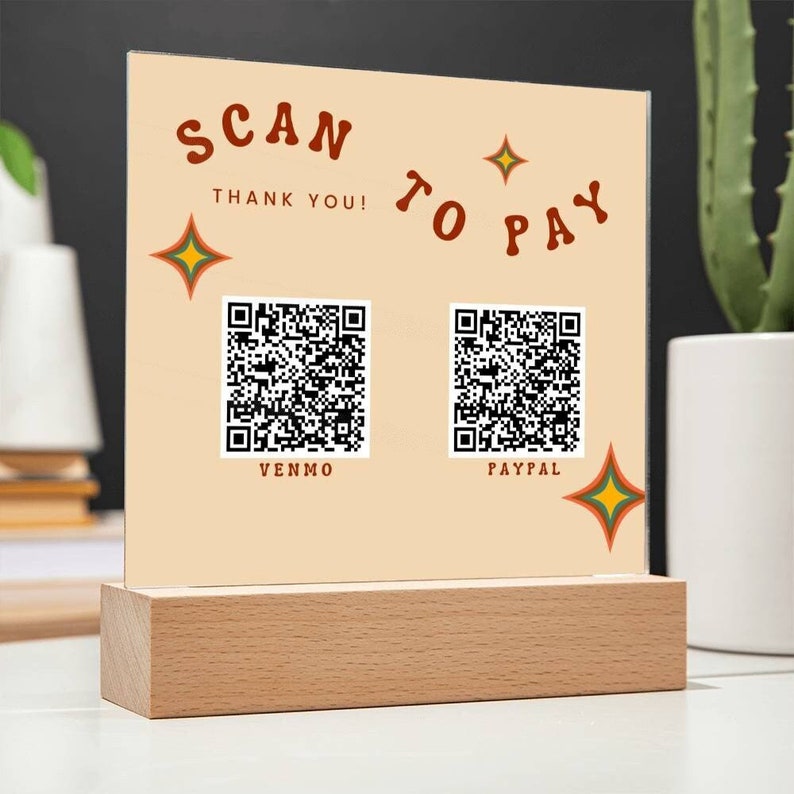 Retro Vibes Scannable QR Code Payment Table Sign | Acrylic Business ...