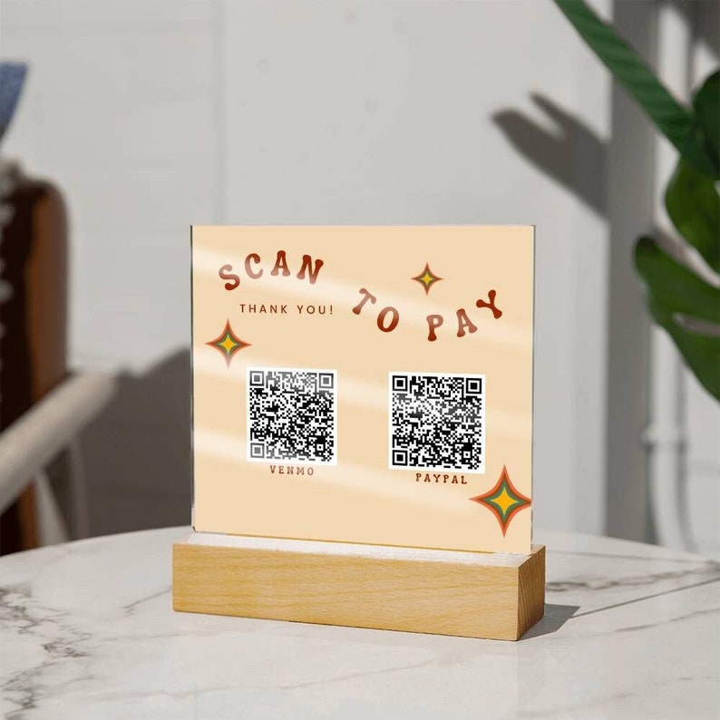 Retro Vibes Scannable QR Code Payment Table Sign | Acrylic Business ...