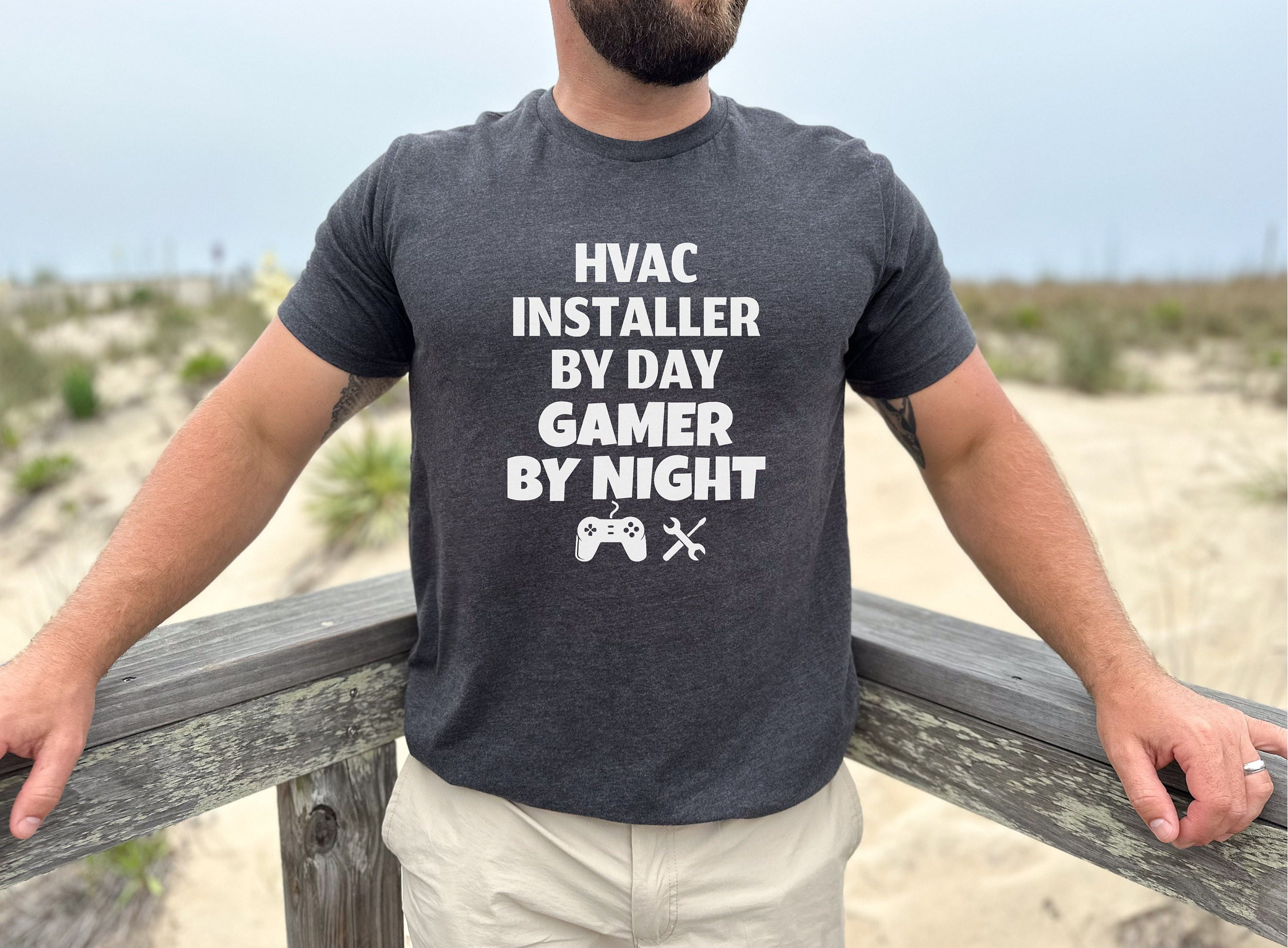 Funny Hvac Shirt Hvac Installer by Day Gamer by Night Husband Hvac Gift ...