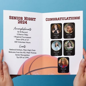 Basketball Senior Night Program Canva Template Senior Game Girls High ...