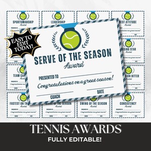 Editable Tennis Award Certificates End of Season Printable Tennis Team ...