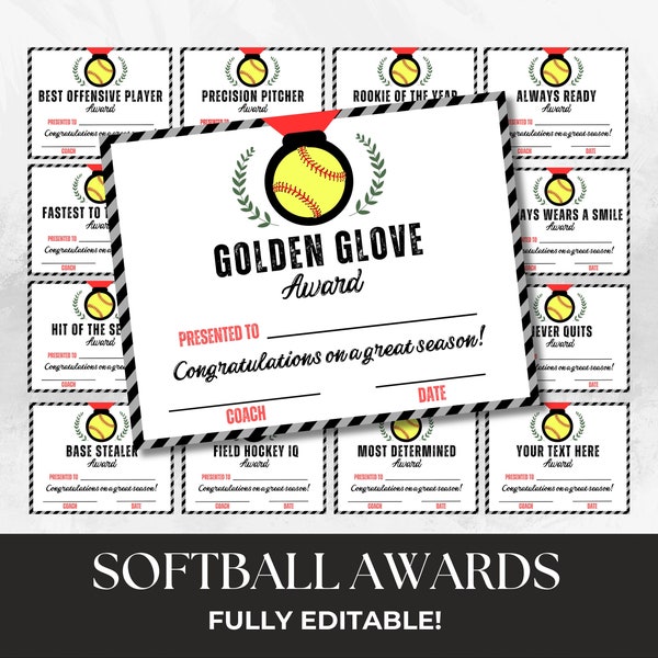 Softball Award Template - Etsy