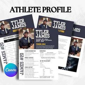 Baseball Athlete Profile Sheet Photo College Recruiting Editable Canva ...