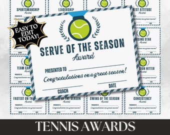 Tennis Award Certificates End of Season Printable Certificates - Etsy