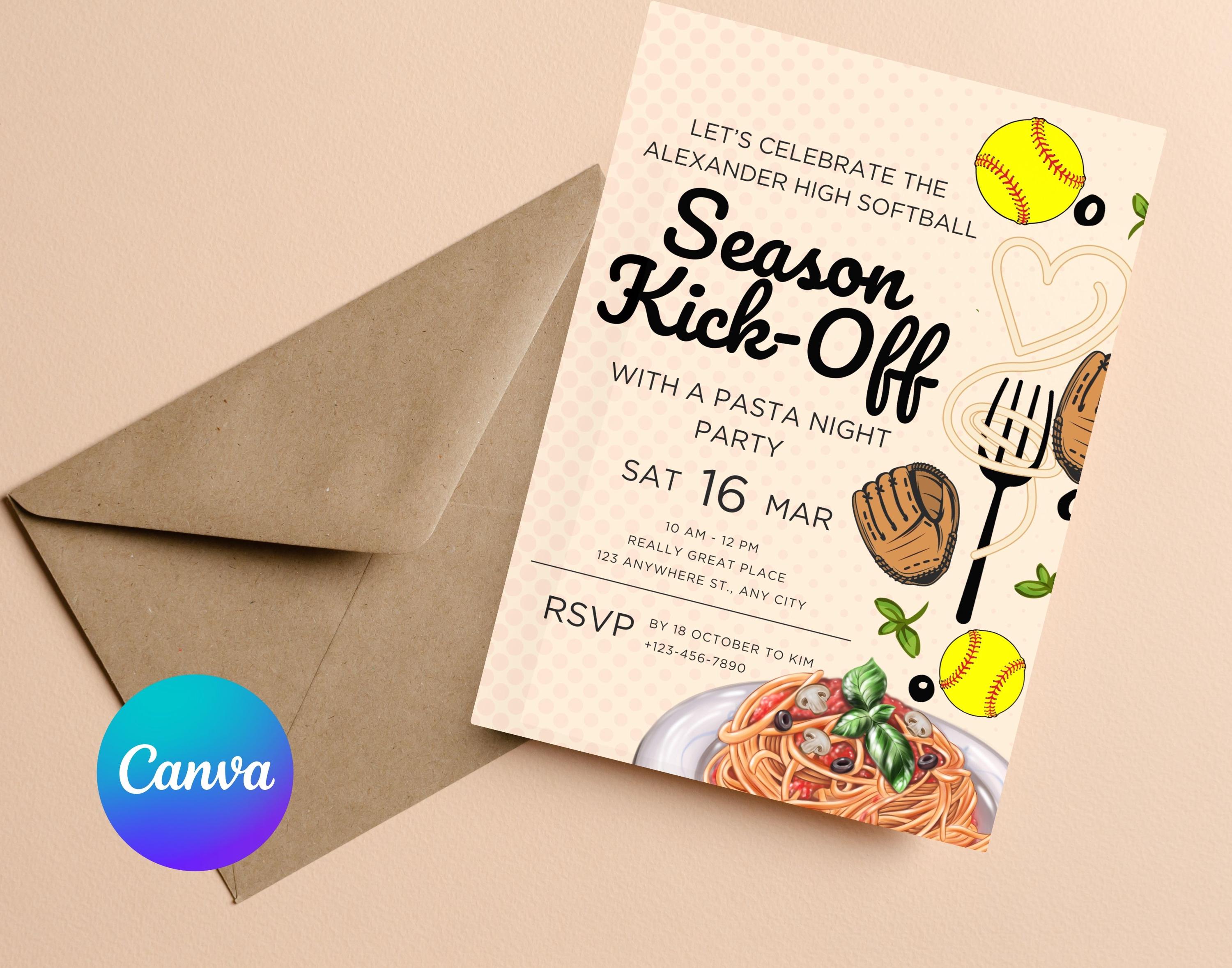 Printable Softball Team Spaghetti Dinner Invitation Canva Template ...