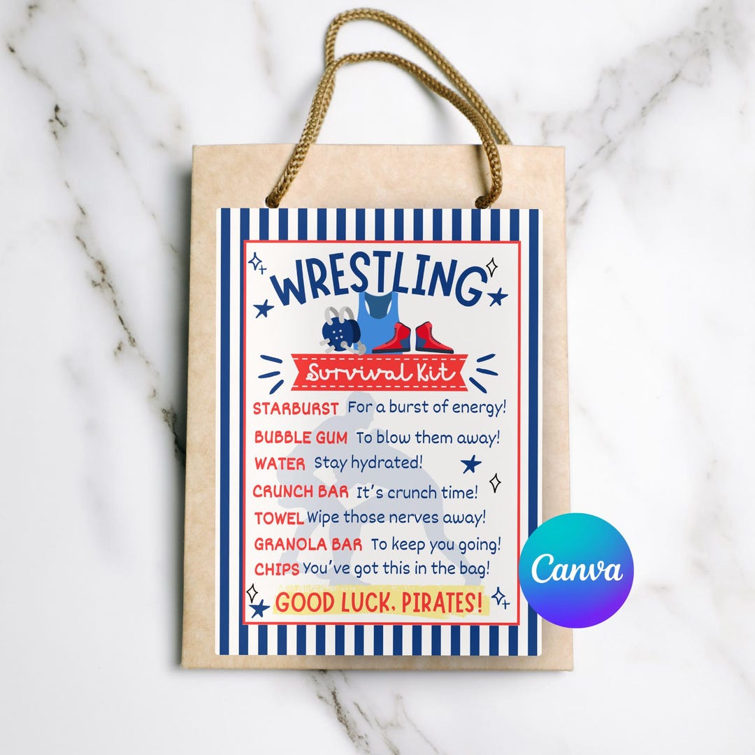Wrestling Survival Kit Editable Wrestling Game Day Snack Tag Wrestling ...