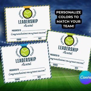 Editable Tennis Award Certificates End of Season Printable Tennis Team ...