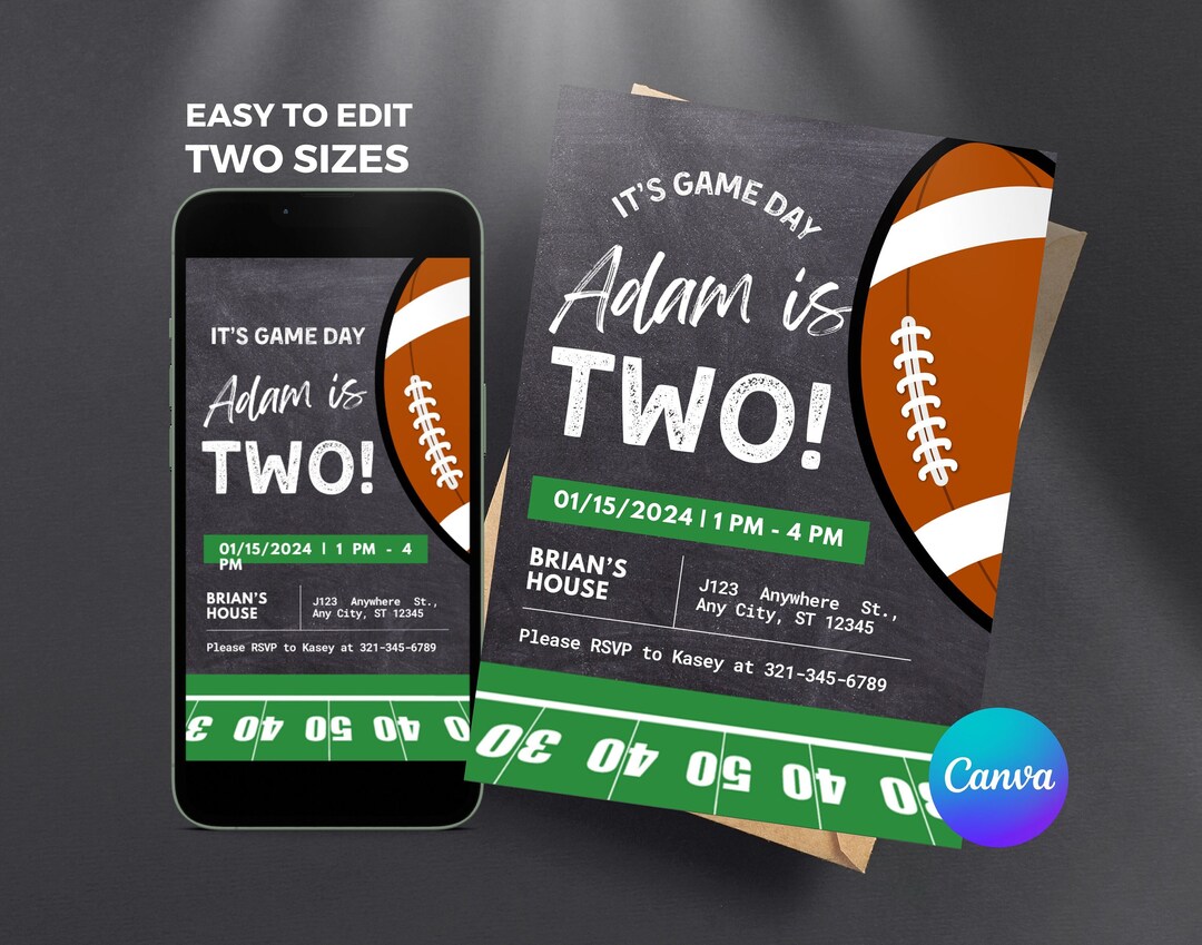 Kids Football Party Printable Invitation Phone Invite First Birthday ...