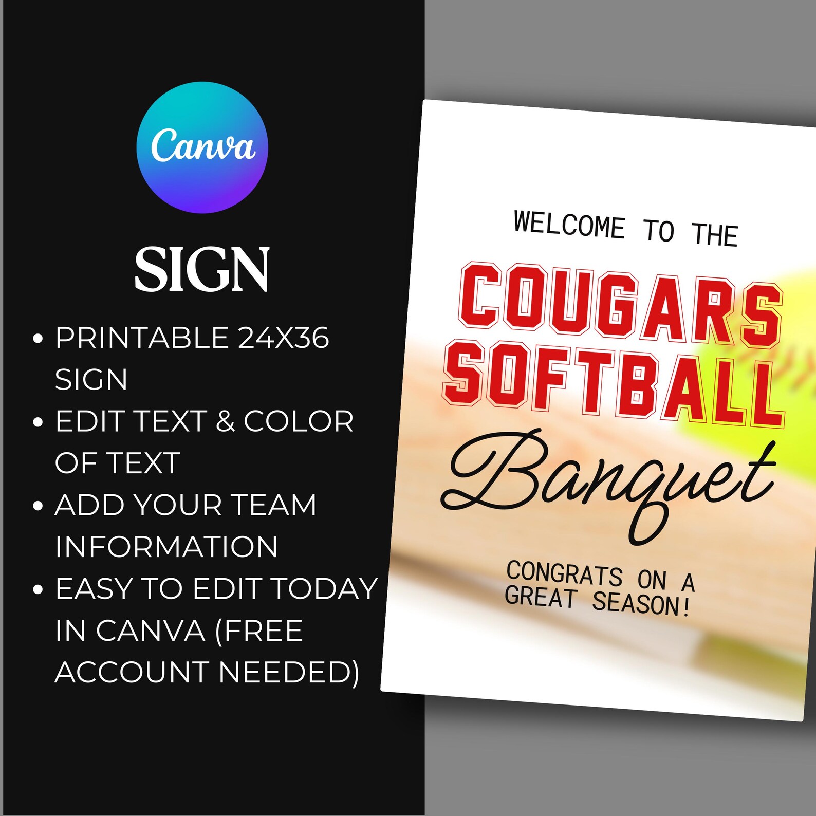 Printable Softball Team End of Season Sports Banquet Sign Canva ...