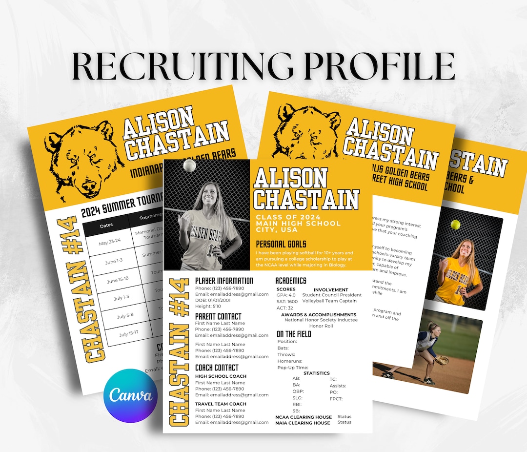 Softball Athlete Profile Sheet Photo College Recruiting Editable Canva ...
