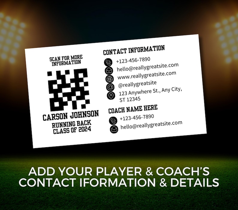 Football Athlete Business Card Canva Template College Recruiting ...