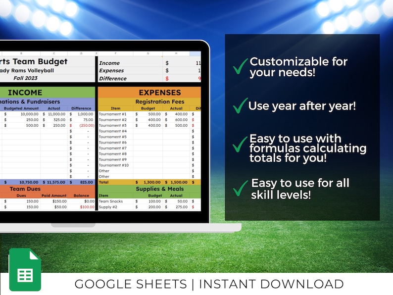 Sports Team Budget Template, Sports Budget Template, Youth Sports ...