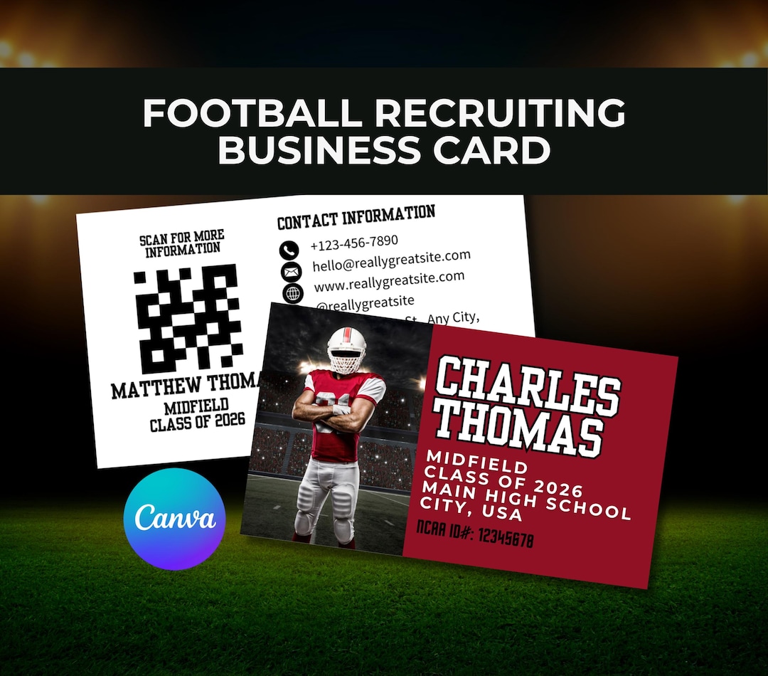 Football Athlete Business Card Canva Template College Recruiting ...