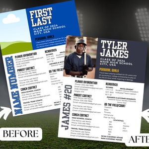 Baseball Athlete Profile Sheet Photo College Recruiting Editable Canva ...