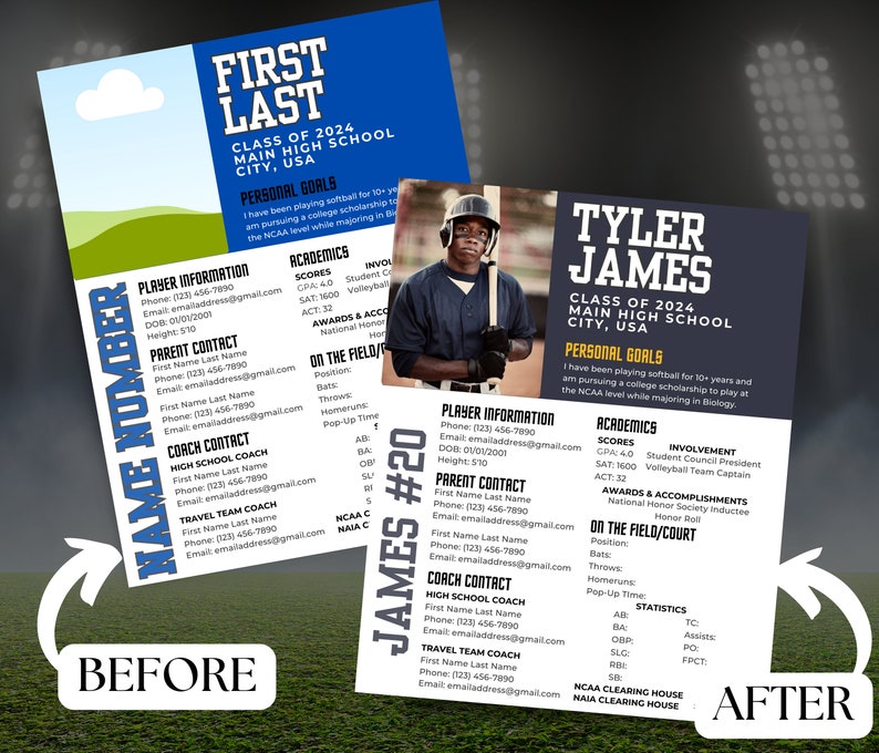 Baseball Athlete Profile Sheet Photo College Recruiting Editable Canva ...