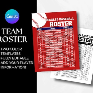 Editable Baseball Team Roster Canva Template Baseball Team Player ...