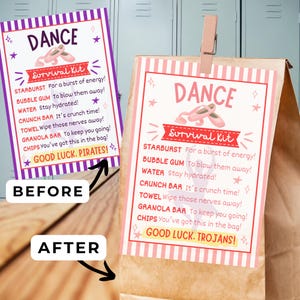 Dance Team Survival Kit Editable Dance Recital Snack Bag Tag Dance Team ...
