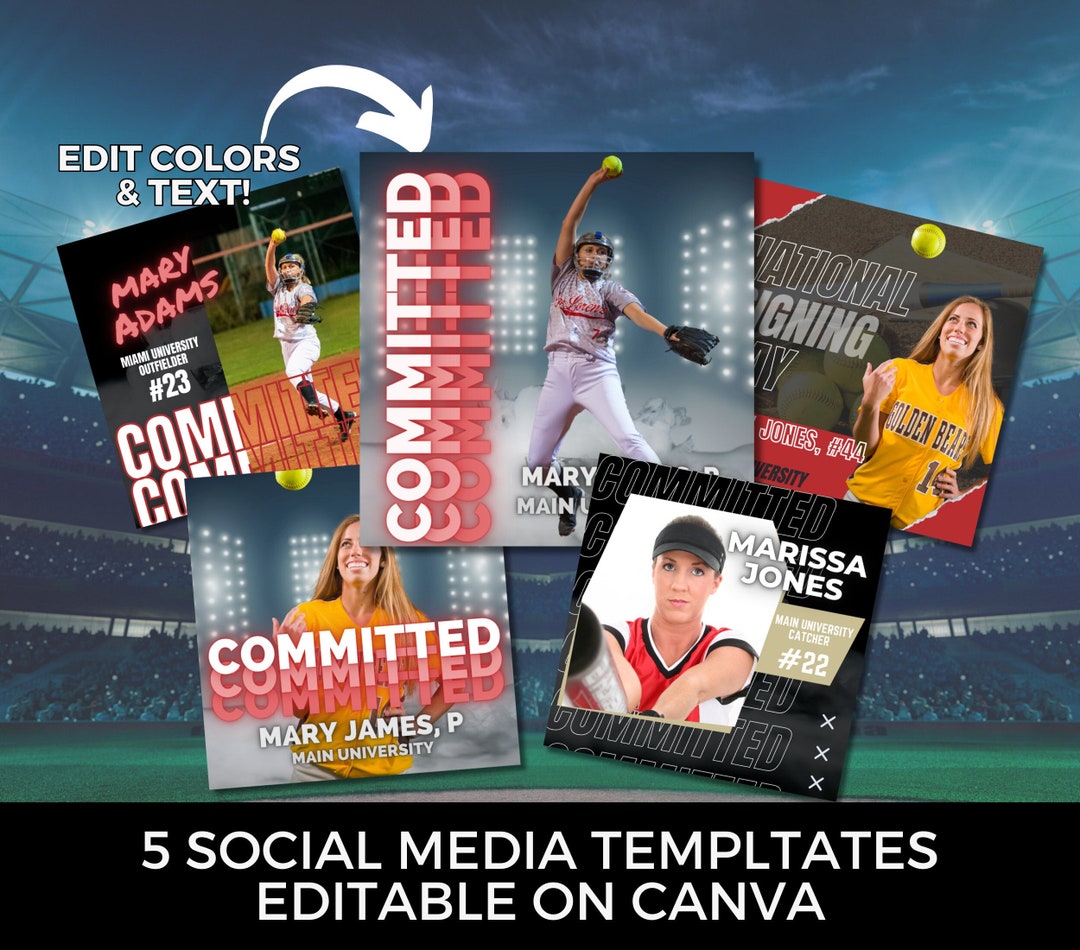 Softball Committed Editable Social Media Template Canva Signing Day ...