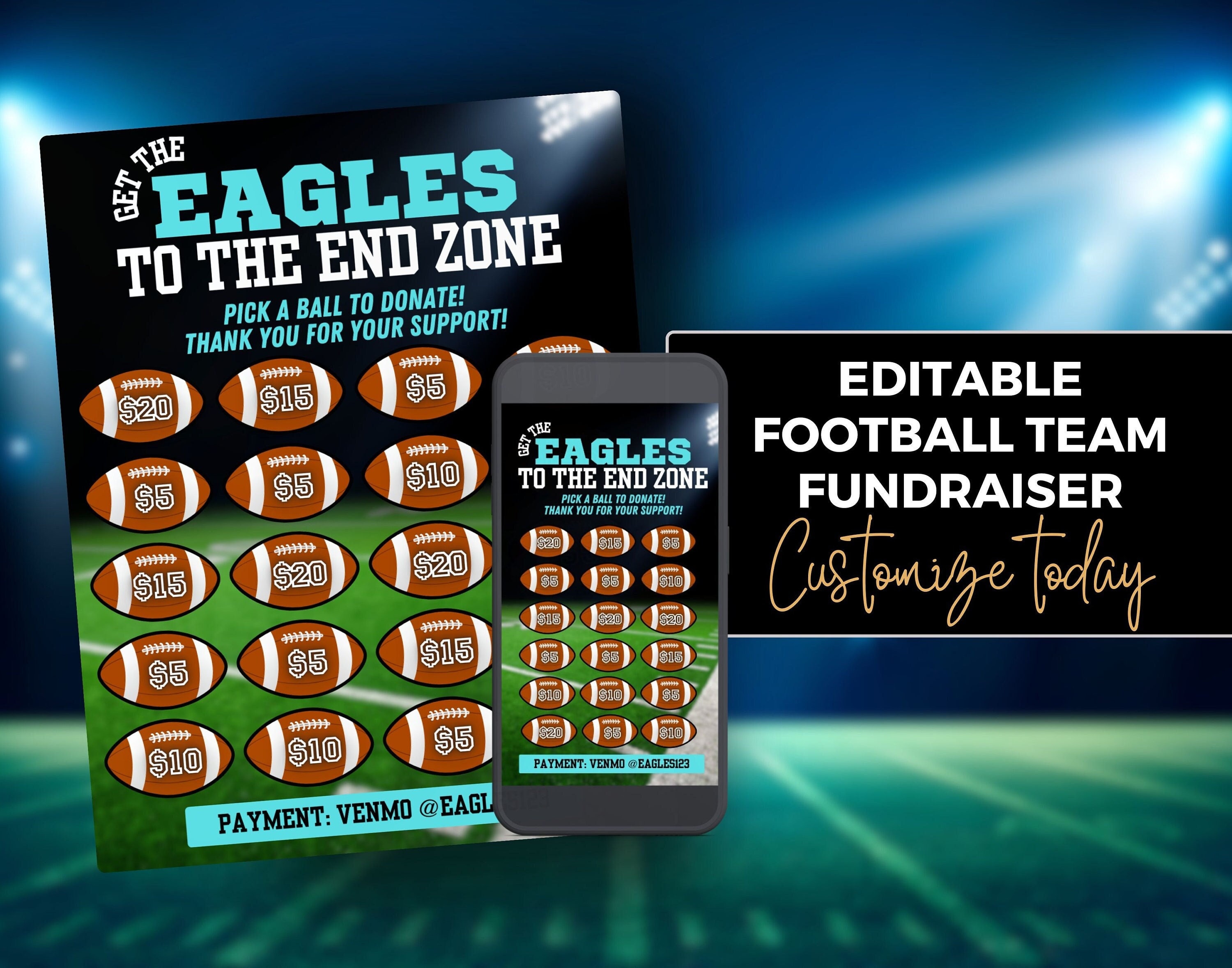 Editable Football Fundraiser Flyer Template Color in Football Helmet ...