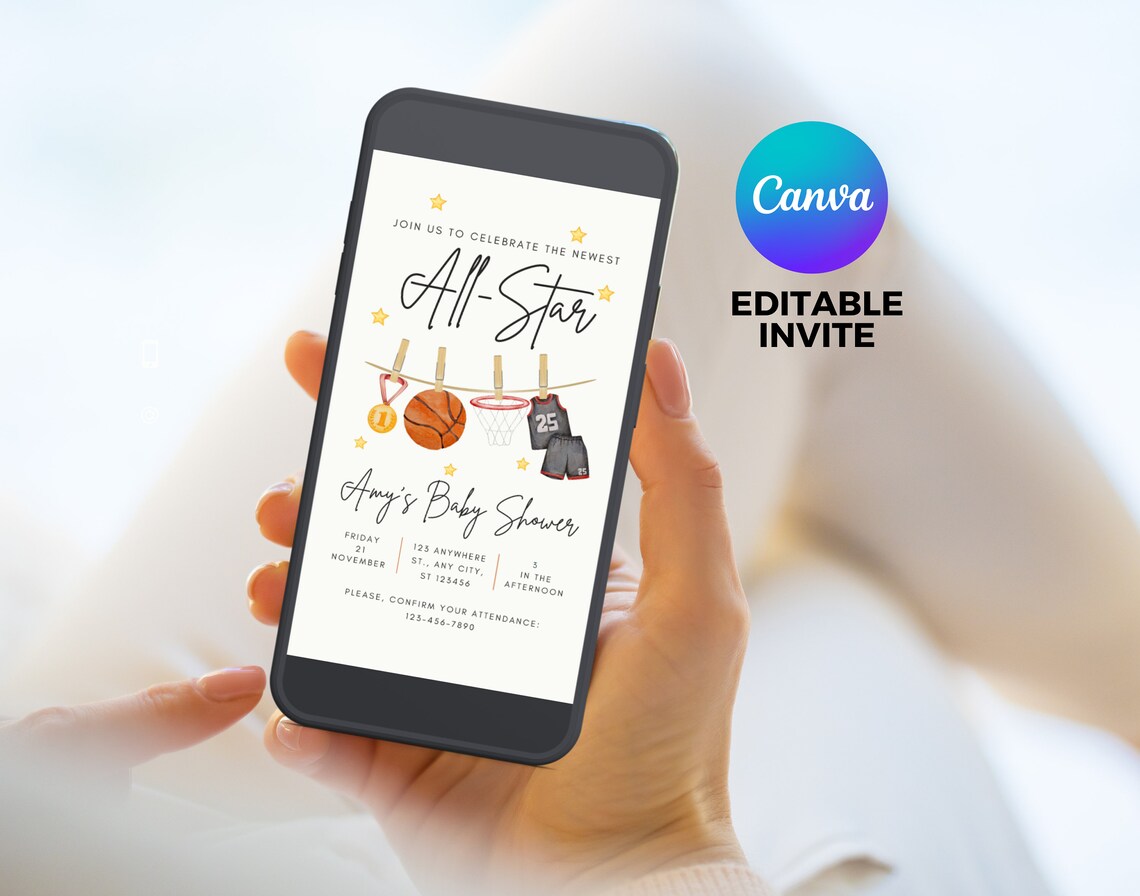 Basketball Baby Shower Watercolor Invitation Digital Template Editable ...