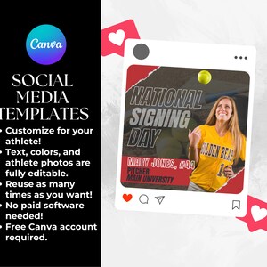 Softball Committed Editable Social Media Template Canva Signing Day ...