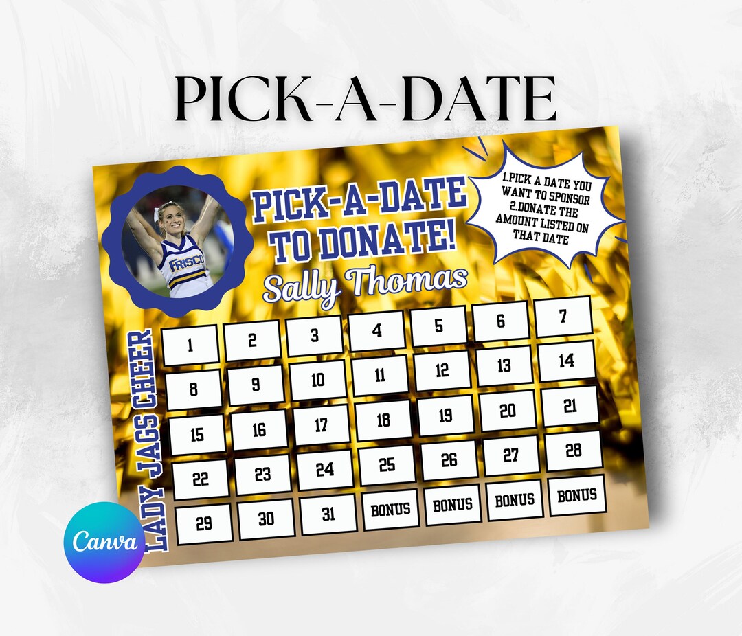 Cheerleading Team Pick a Date Donation Calendar Canva Template - Etsy