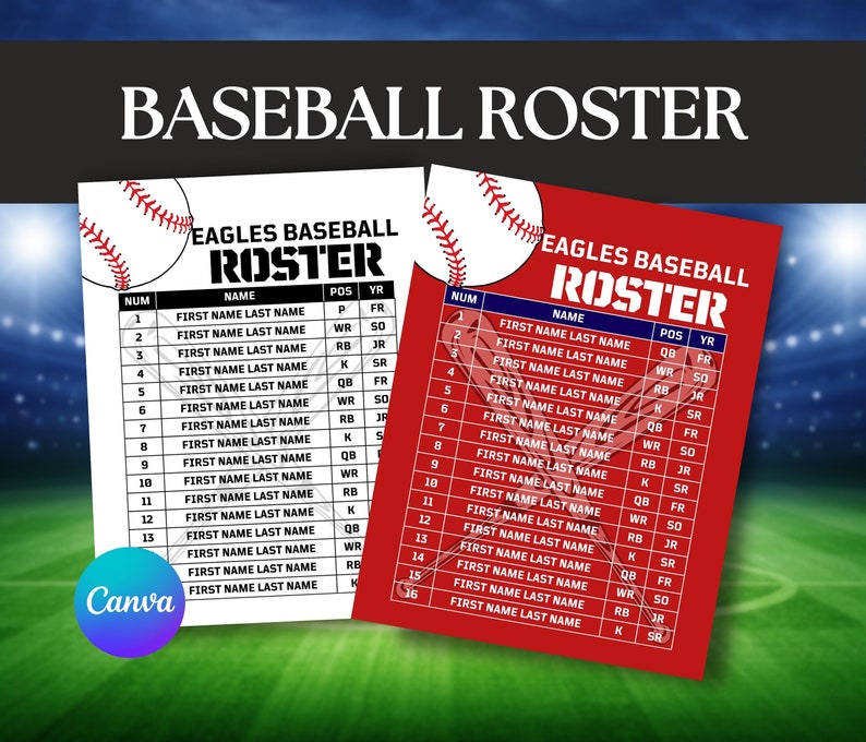 Editable Baseball Team Roster Canva Template Baseball Team Player ...