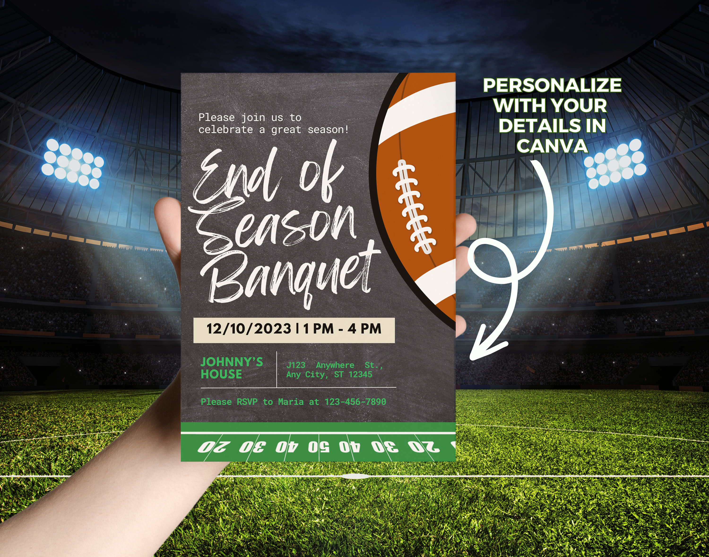 Printable Football Team End of Season Sports Banquet Invitation Canva ...