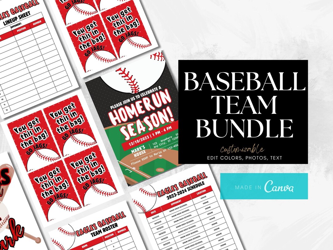 Editable Baseball Team Template Bundle Baseball Schedule Roster Lineup ...